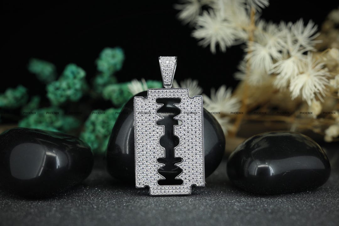 Iced Out Razor Blade Pendant 925 Sterling Silver | Moissanite Hip Hop ...