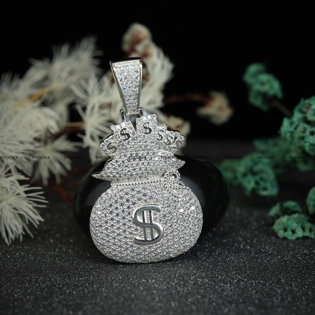 Custom Money Bag Dollar Sign Pendant | 925 Sterling Silver | Iced-out ...