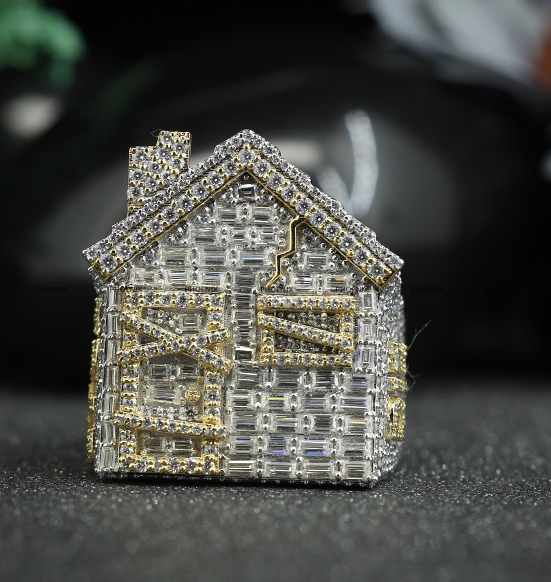 Iced Out House Ring, Custom Hip Hop Bling Jewelry, Moissanite Trap ...