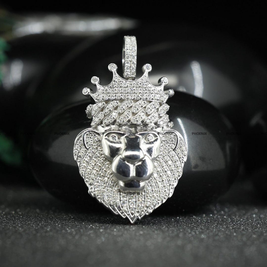 Iced Out Lion Pendant 925 Sterling Silver | Moissanite Diamond Crown ...