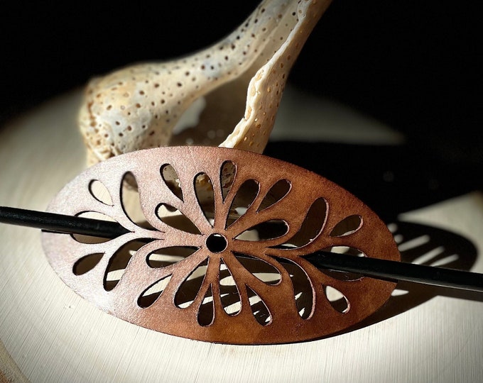 Handmade Leather Hair Barrette With Stick and Hand Painted Designs - Etsy