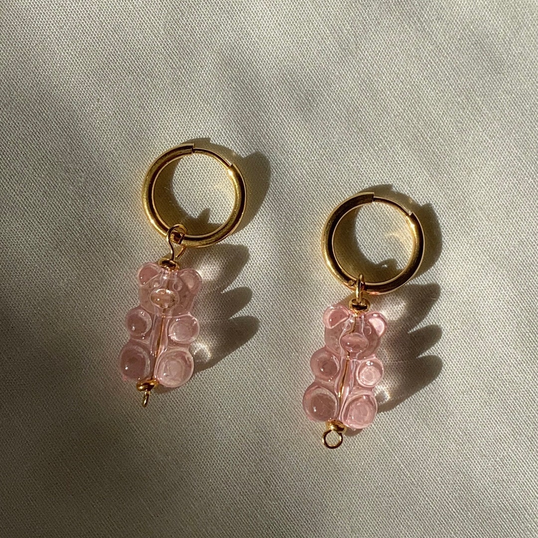 18k Gold Handmade Gummy Bear Hoop Earrings - Etsy