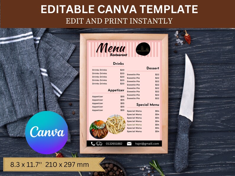 Editable Canva Restaurant Food Menu Minimalist Business Menu , Editable ...