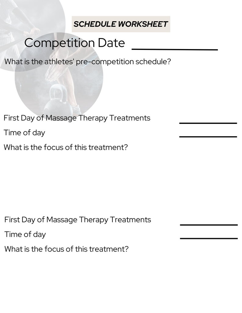 Sample Athlete Schedule for Massage Therapy and Worksheet - Etsy