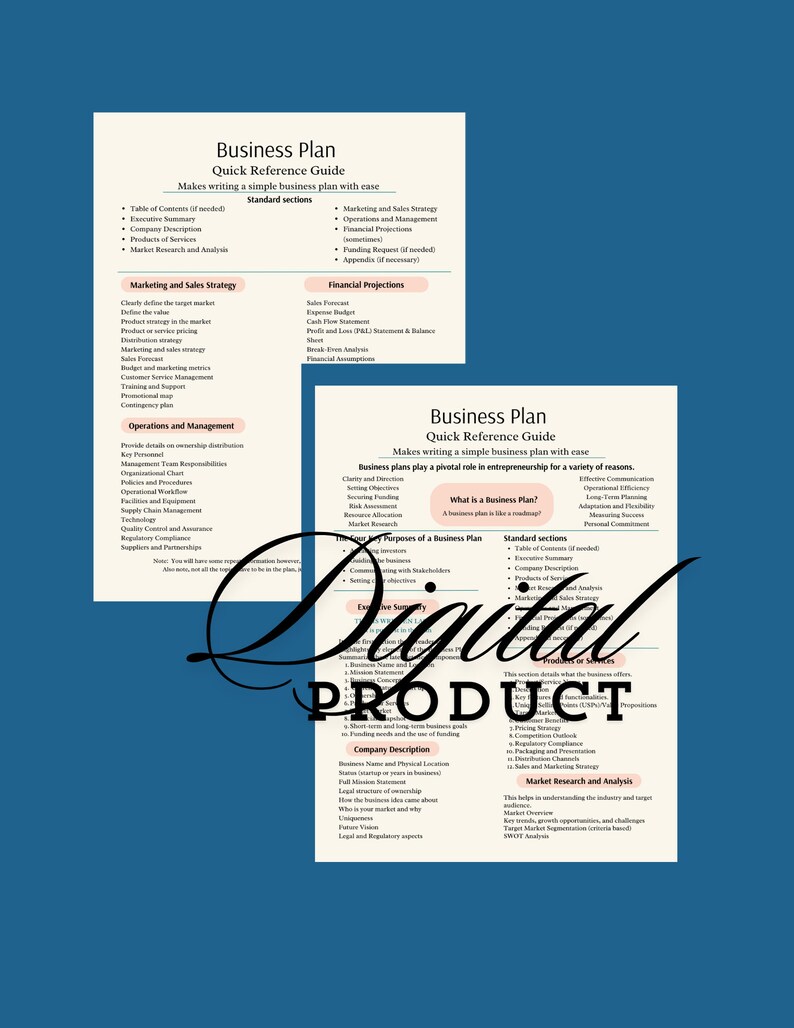 Simple Business Plan Quick Reference Guide 2 Sizes - Etsy