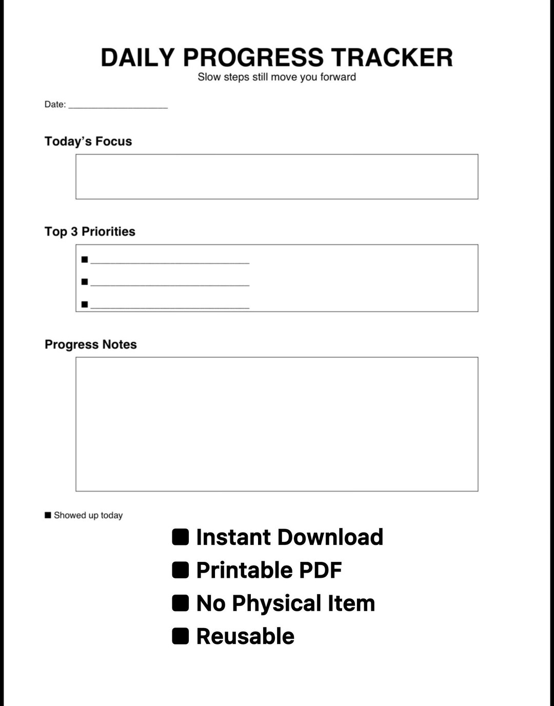 Daily Progress Tracker Printable | Minimal Habit & Productivity Planner ...