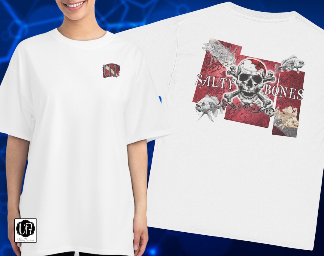 Salty Bones Dive Shirt Underwater Skull and Fish Bones Tshirt Deep Sea ...