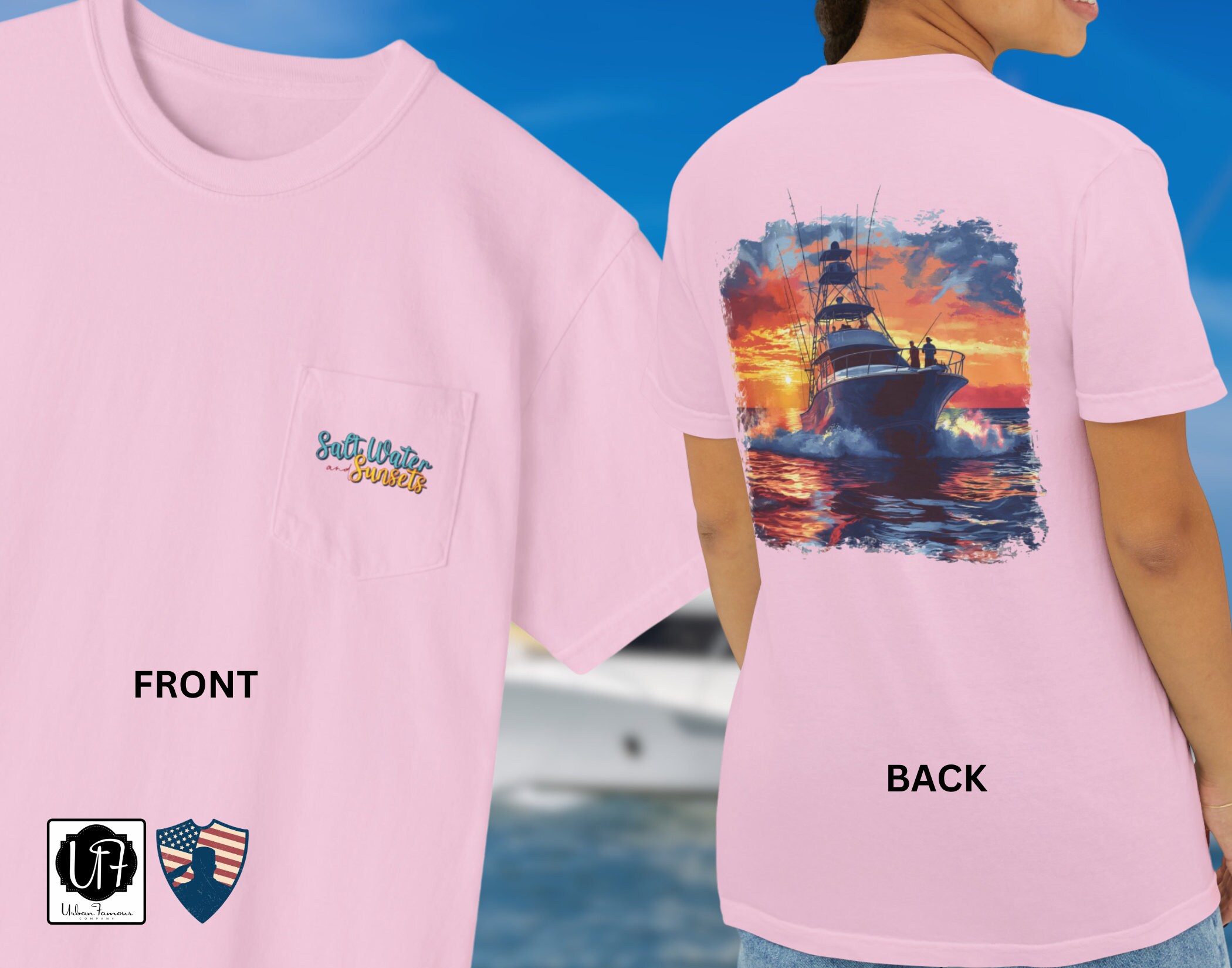 Salt Water and Sunsets Comfort Colors Pocket Tee Custom Ocean Fishing ...