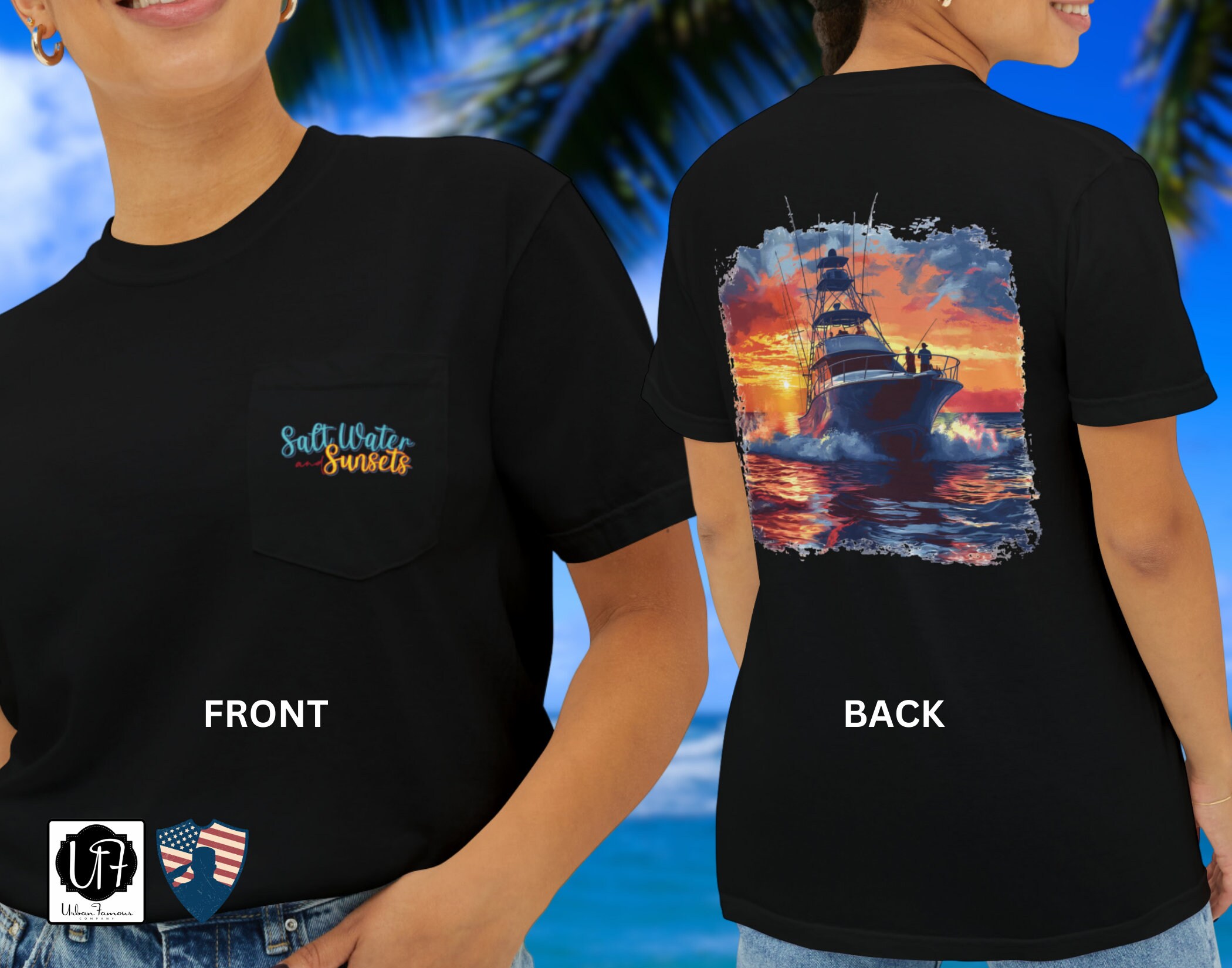 Salt Water and Sunsets Comfort Colors Pocket Tee Custom Ocean Fishing ...
