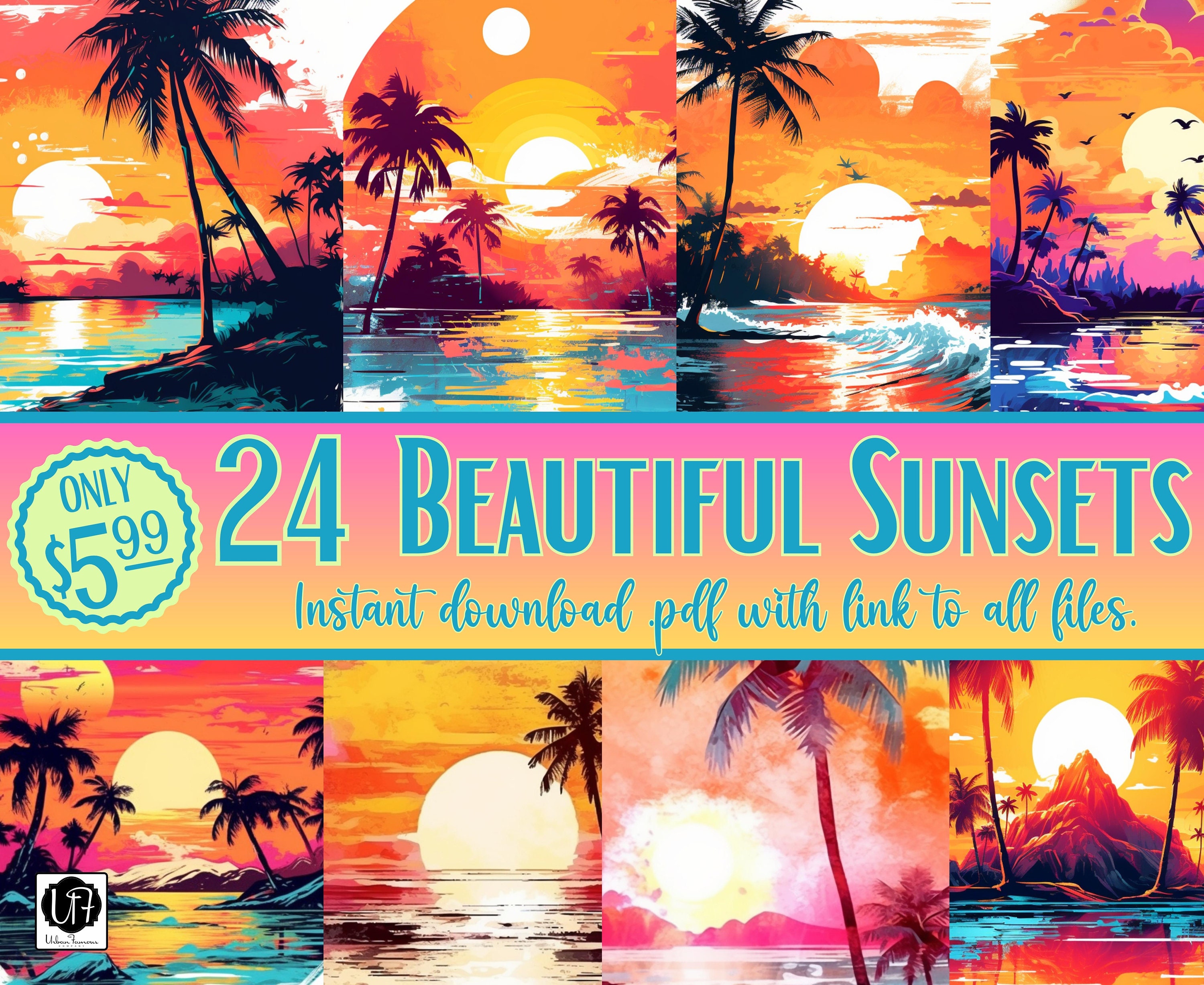 Beautiful Tropical Sunsets PNG Instant Download Files for Sublimation ...