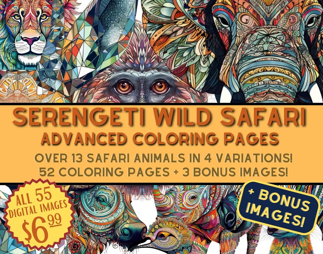Serengeti Safari Animal Coloring Pages, Mandala Designs (digital ...