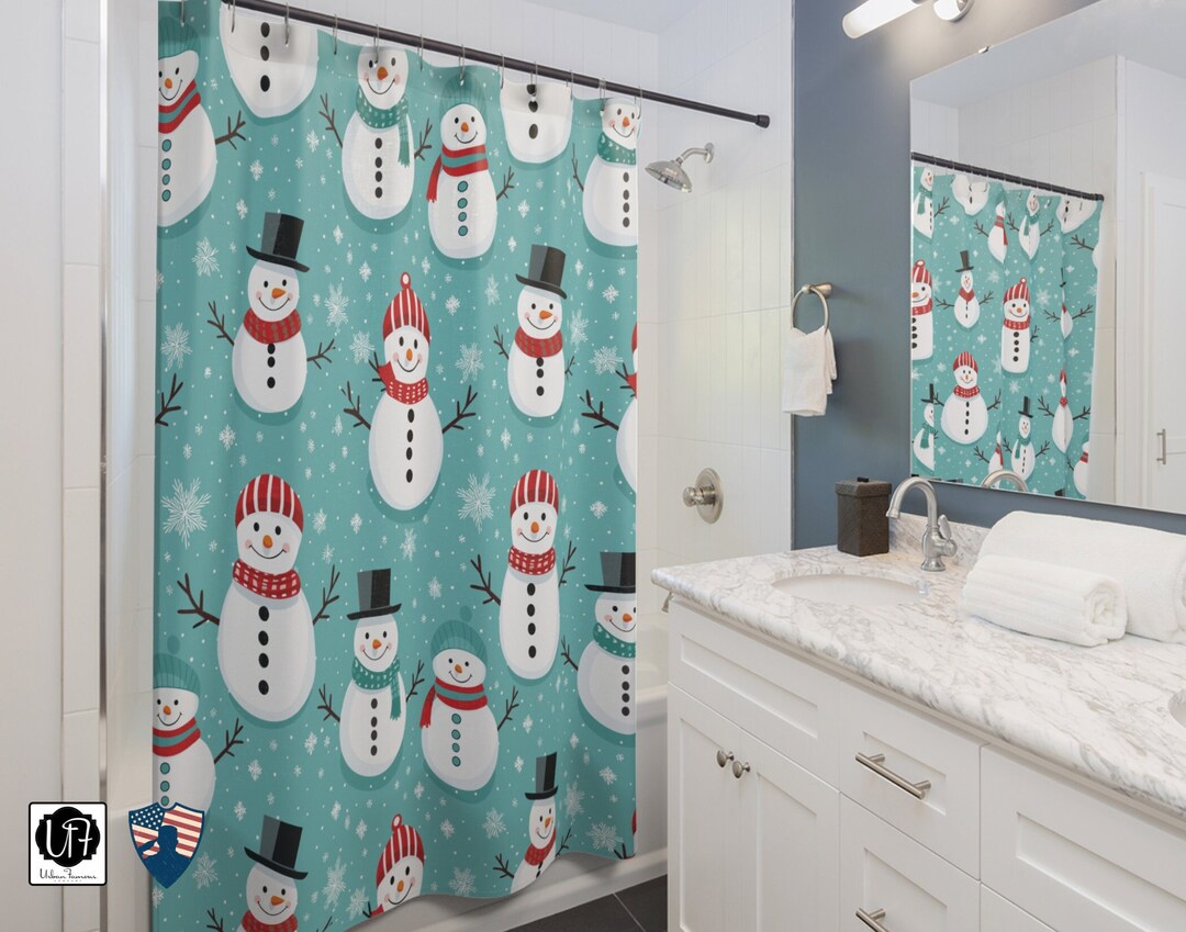Winter Snowmen Shower Curtain Christmas Bathroom Decor Holiday Season ...