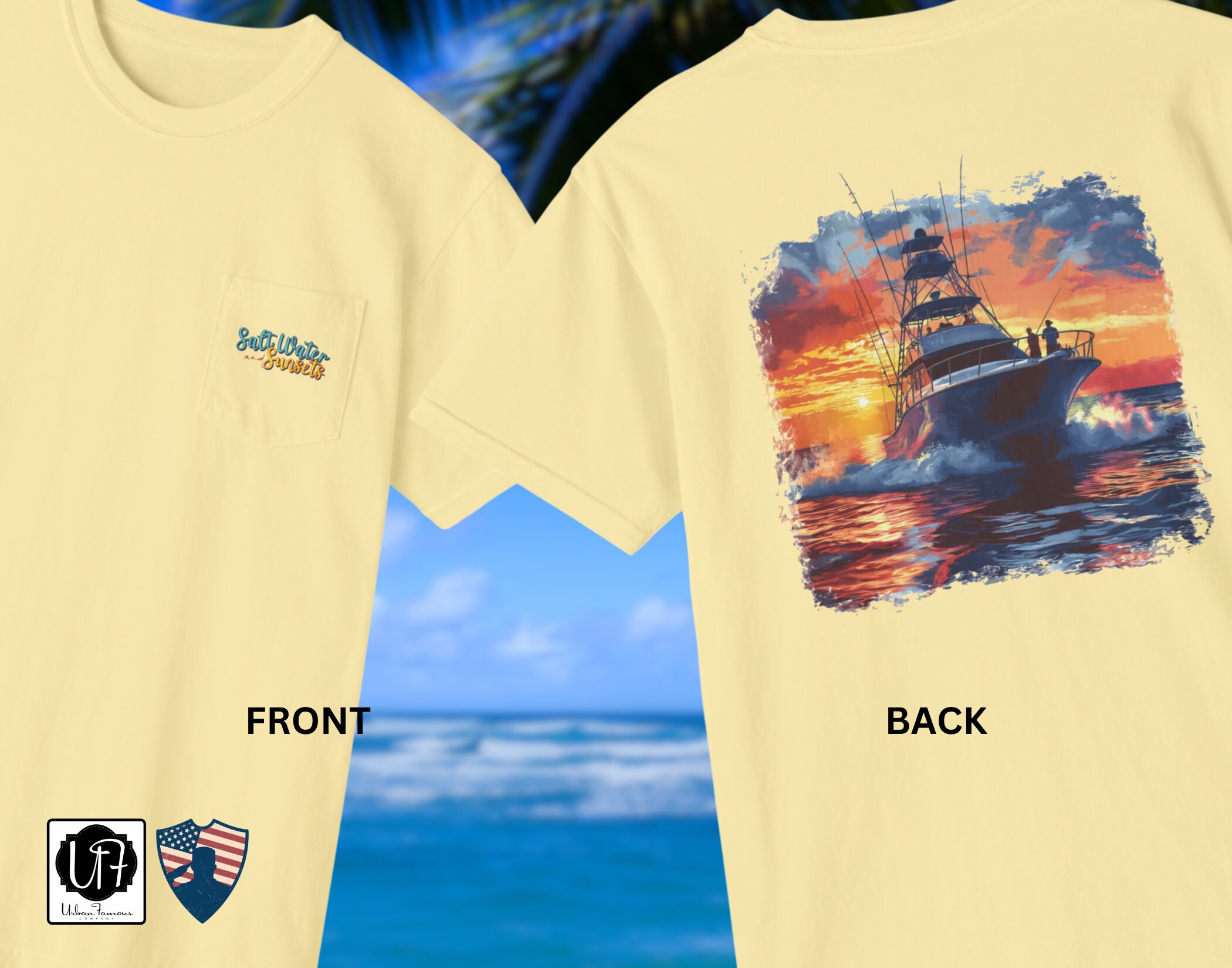 Salt Water and Sunsets Comfort Colors Pocket Tee Custom Ocean Fishing ...