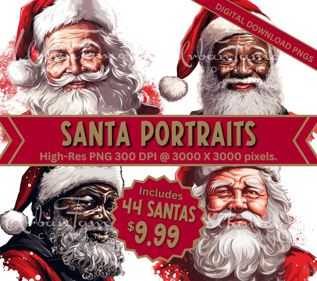 Santa Christmas Portraits PNG SVG Instant Downloads for Digital ...