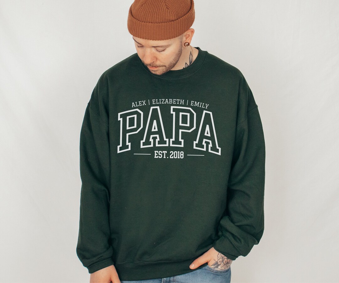 Custom Papa Sweatshirt With Kids Names, Personalized Dad Est Sweater ...