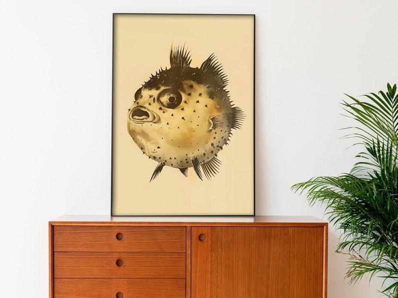 Retro Puffer Fish Poster Printable Fish Wall Art for Bathroom Print ...