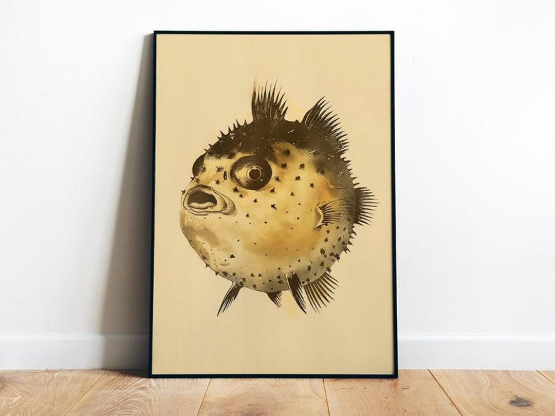 Retro Puffer Fish Poster Printable Fish Wall Art for Bathroom Print ...