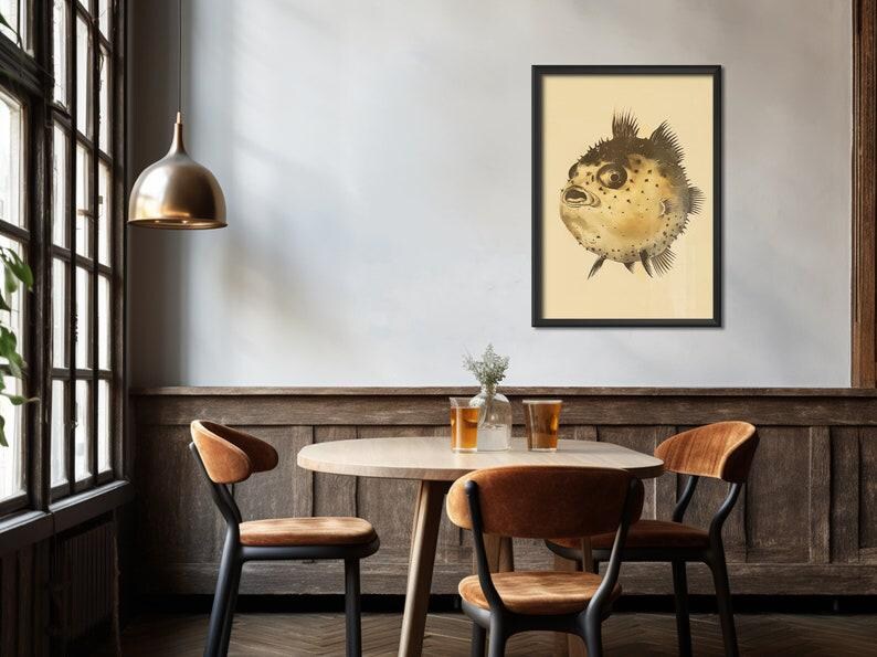 Retro Puffer Fish Poster Printable Fish Wall Art for Bathroom Print ...