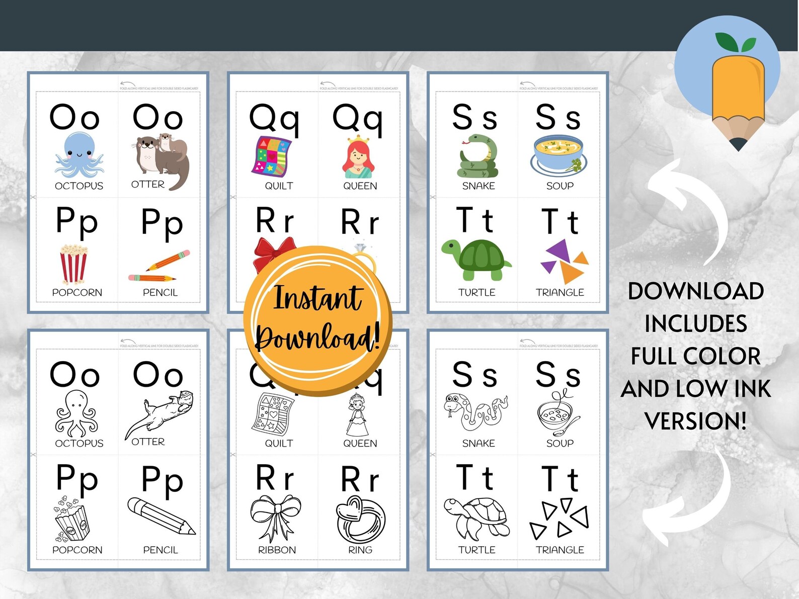 Alphabet Flash Cards Digital Download Printable for Preschool Toddler ...