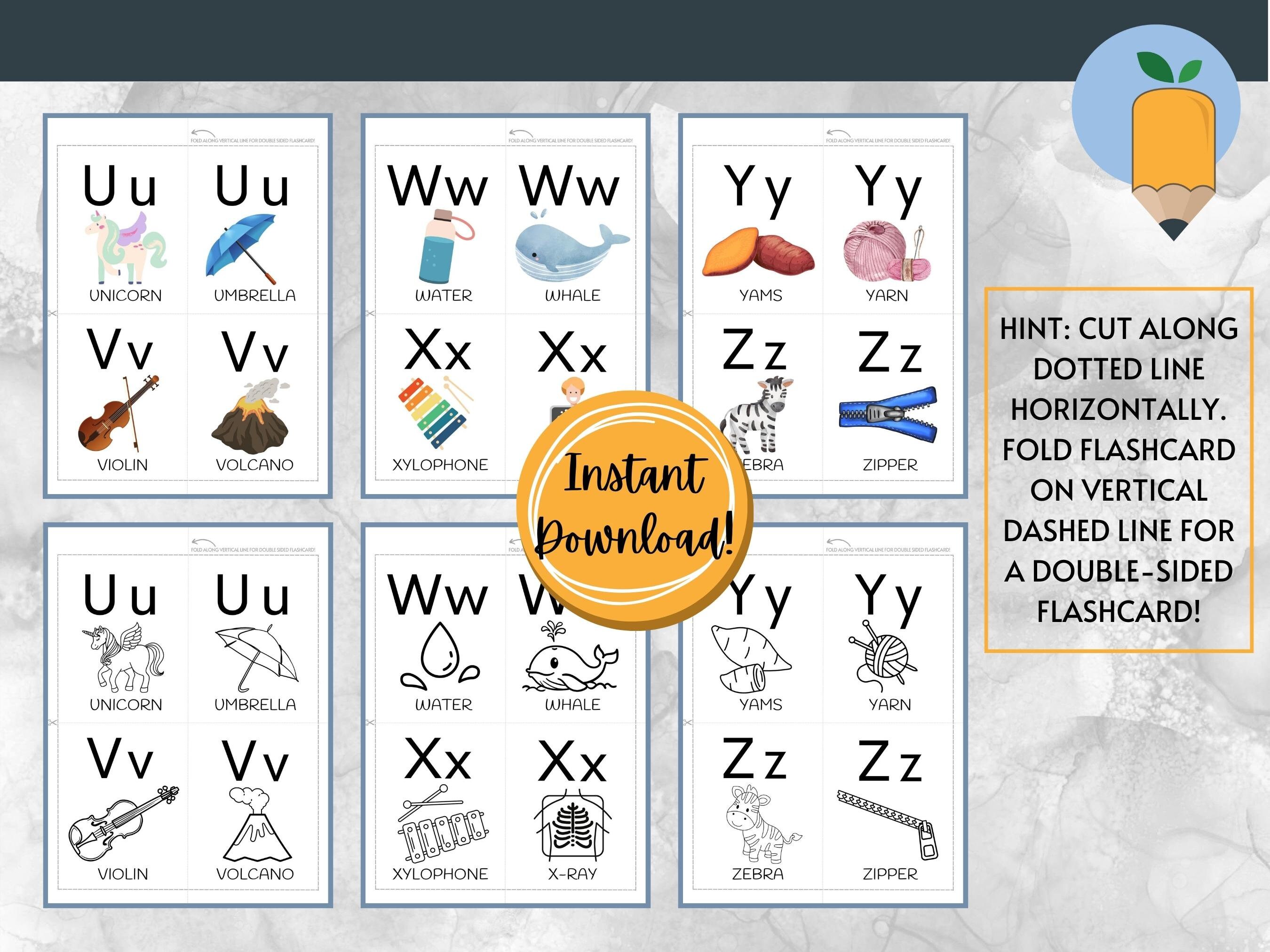 Alphabet Flash Cards Digital Download Printable for Preschool Toddler ...