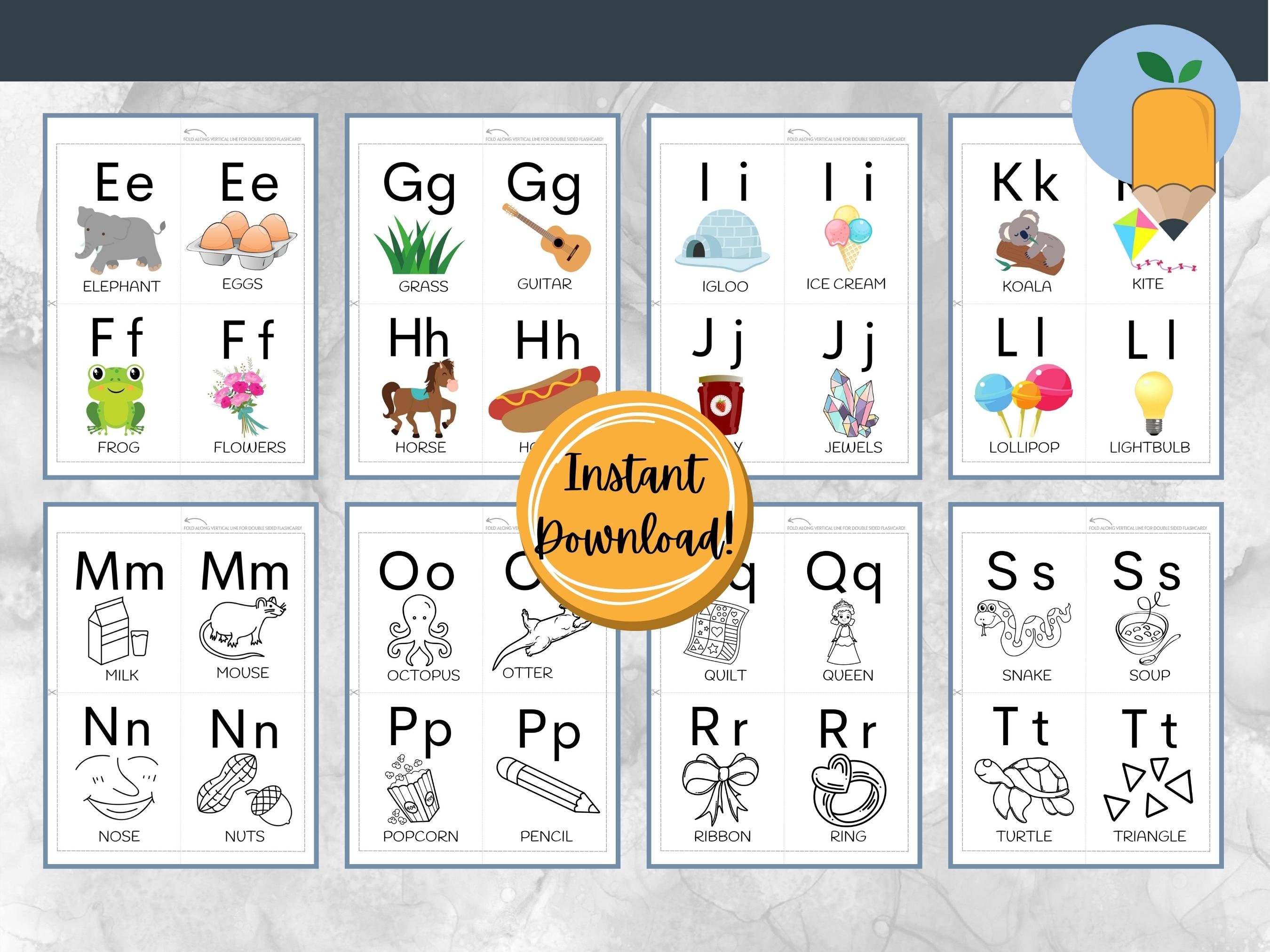 Alphabet Flash Cards Digital Download Printable for Preschool Toddler ...