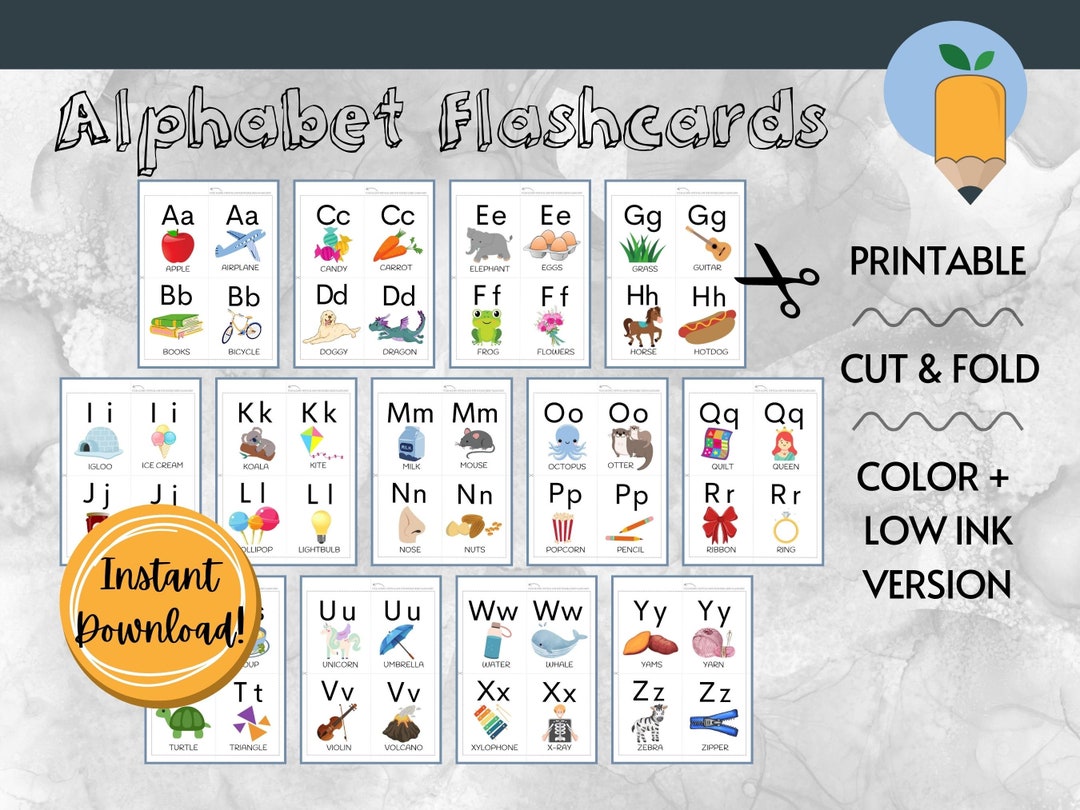 Alphabet Flash Cards Digital Download Printable for Preschool Toddler ...