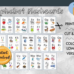 Alphabet Flash Cards Digital Download Printable for Preschool Toddler ...