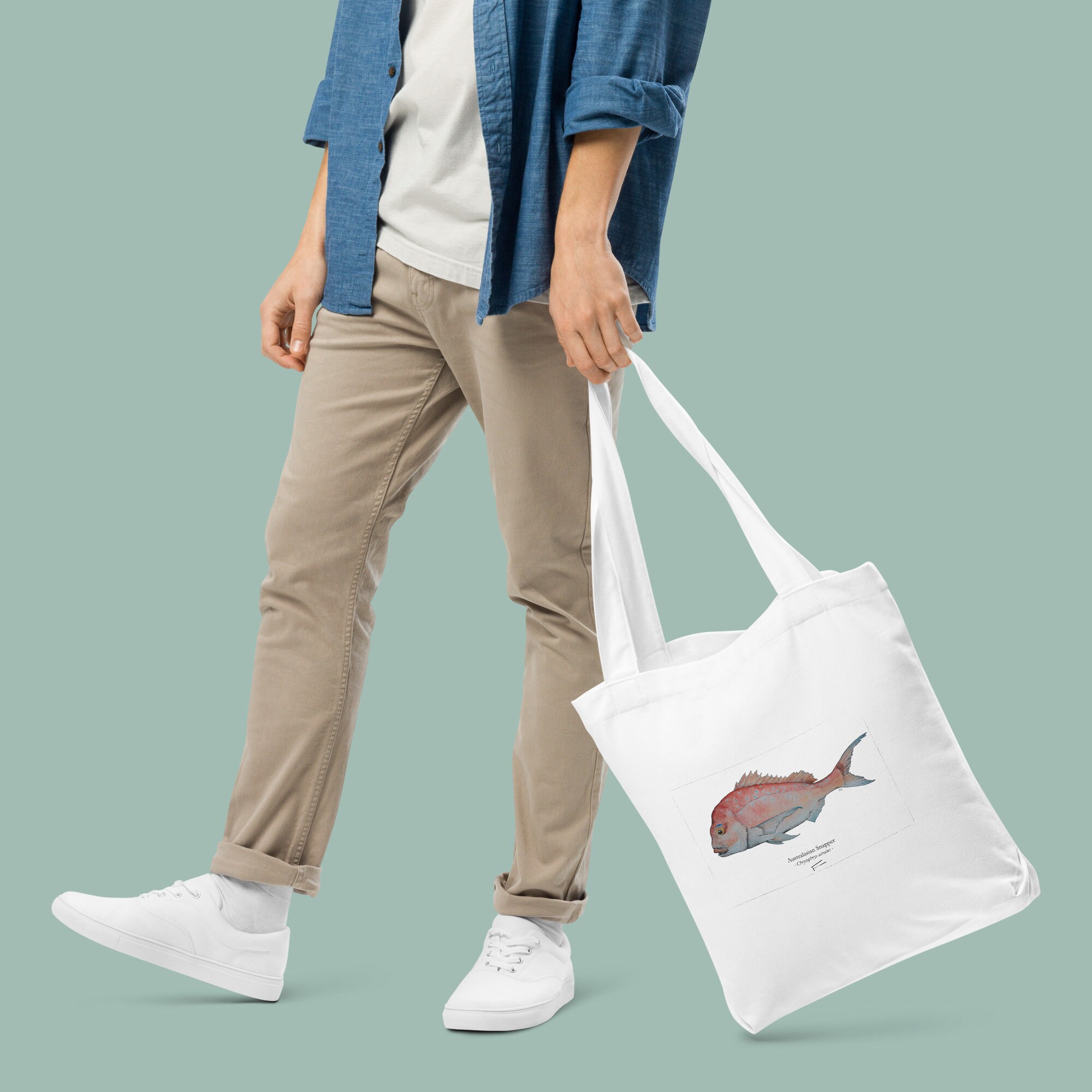 Pink Snapper Cotton Tote Bag 3 Sizes, Fish Canvas Shopping Tote ...