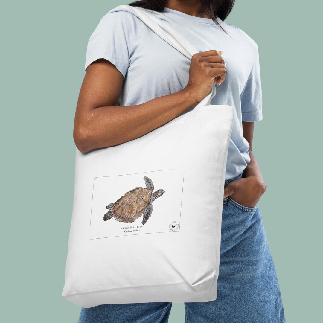 Green Sea Turtle Cotton Tote Bag 3 Sizes Reusable Turtle - Etsy