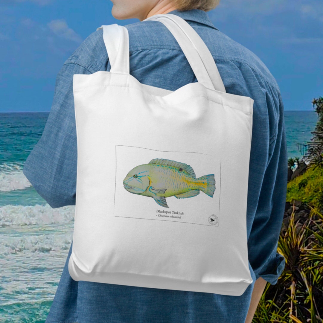 Tuskfish Cotton Tote Bag 3 Sizes, Fish Canvas Shopping Tote, Reusable ...