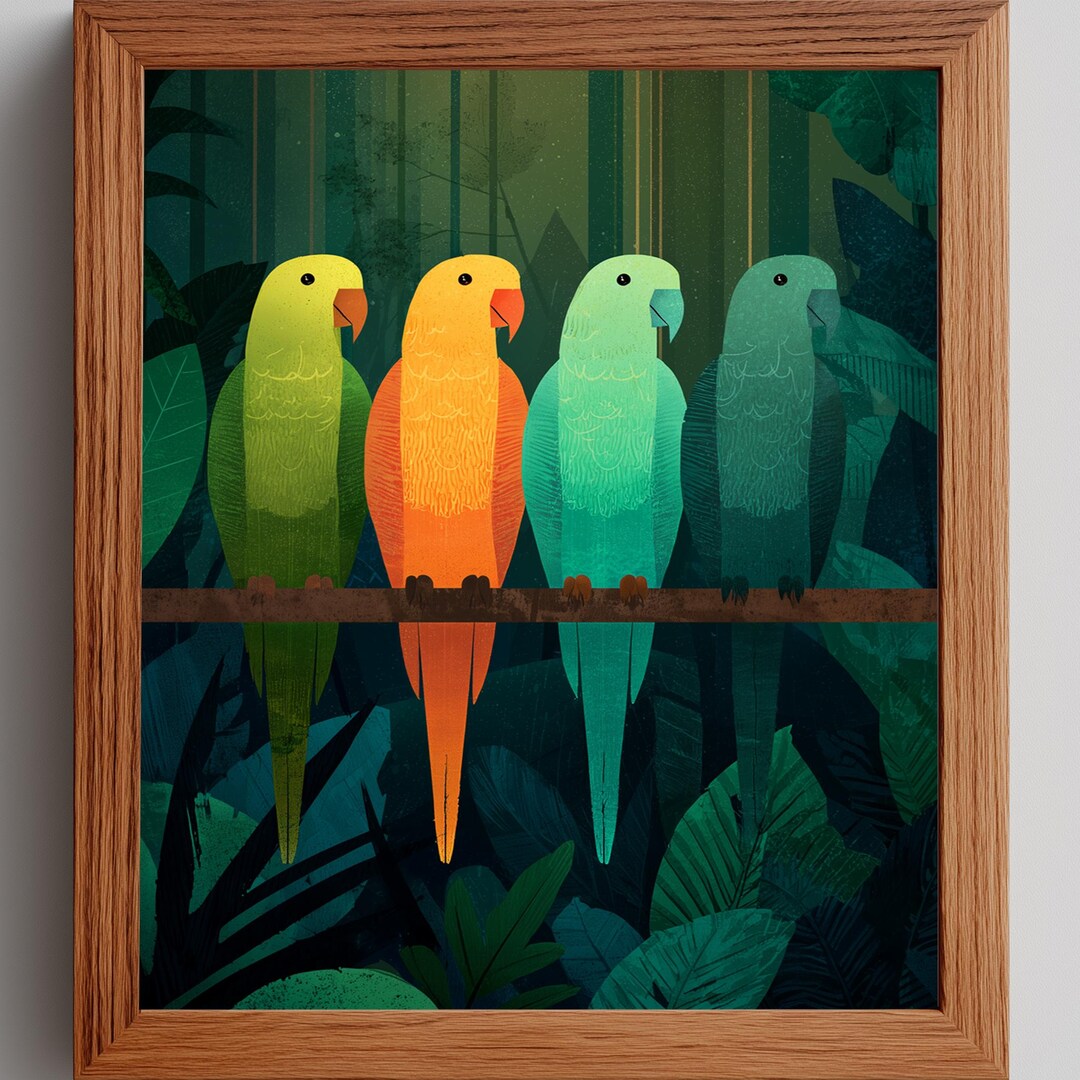 Tropical Minimalist Bird Art - Colorful Conures Illustration, Cute ...