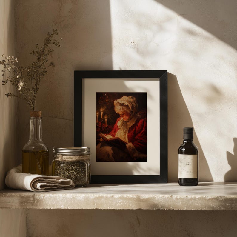 Mrs. Claus Reading by Candlelight - Vintage Christmas Portrait, Cozy ...