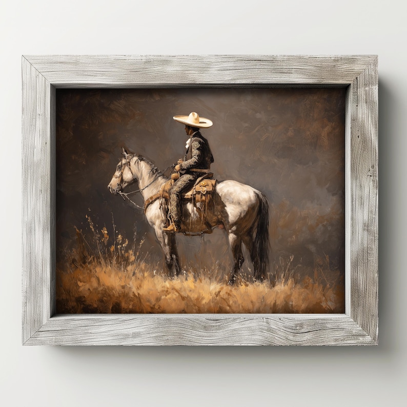 Rustic Western Charro on Horse - Moody Vintage Mexican Wall Art ...