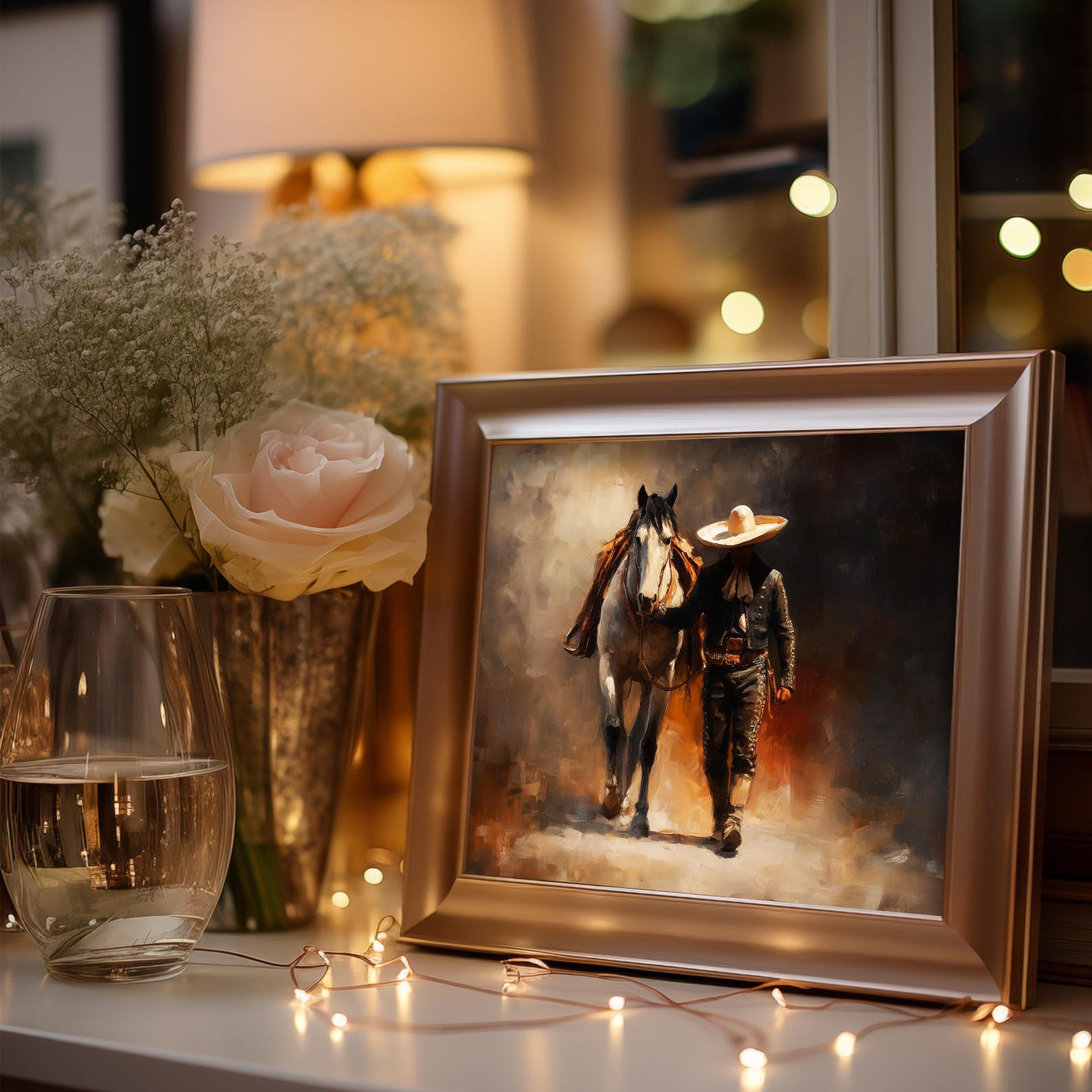 Rustic Mexican Charro Painting - Dramatic Cowboy and Horse in ...