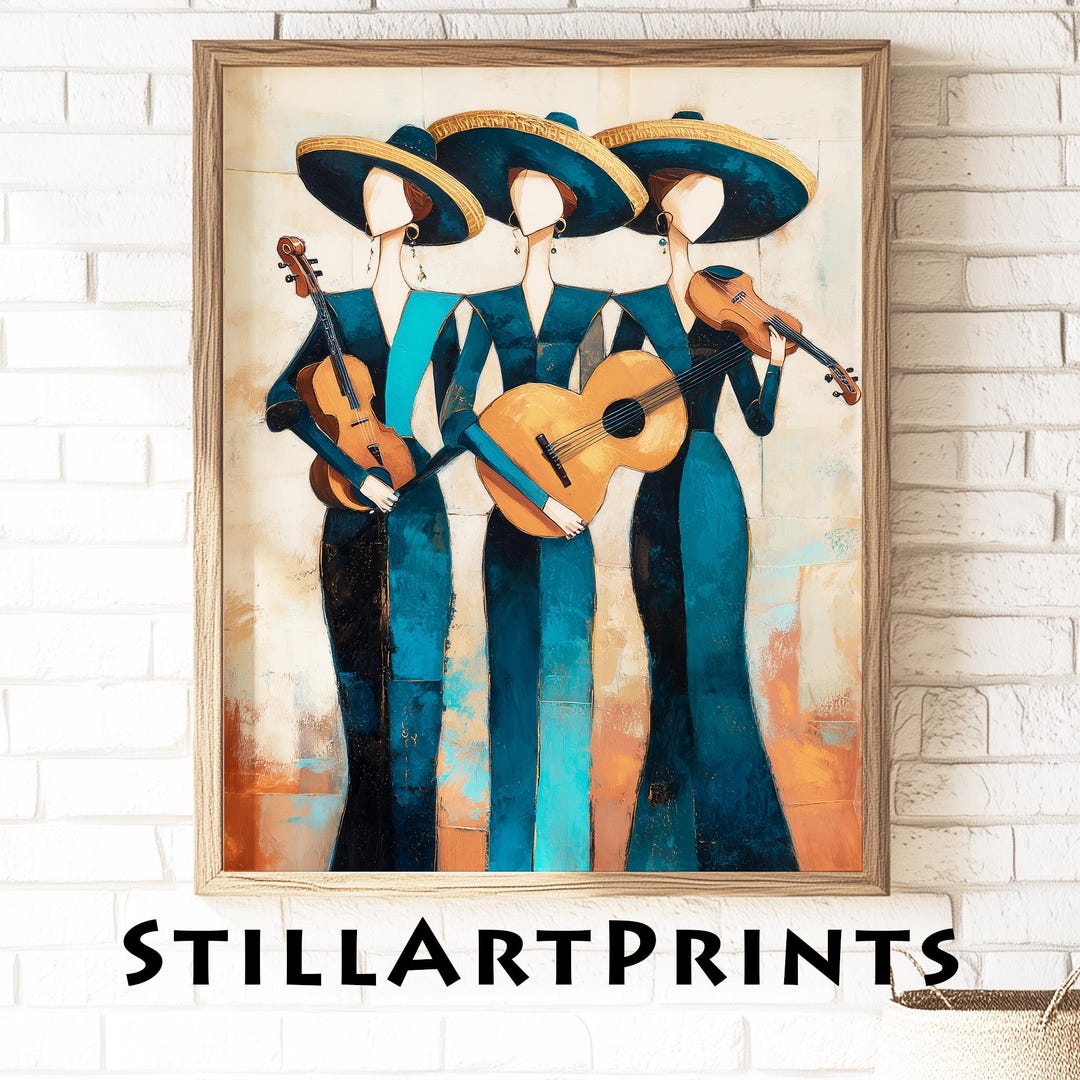 Festive Mariachi Trio Printable - Modern Folk Art Painting, Colorful ...