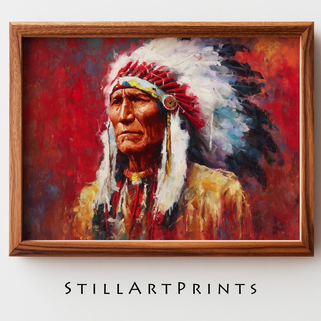 Moody Native American Chief Portrait Printable - Vintage Tribal Art ...