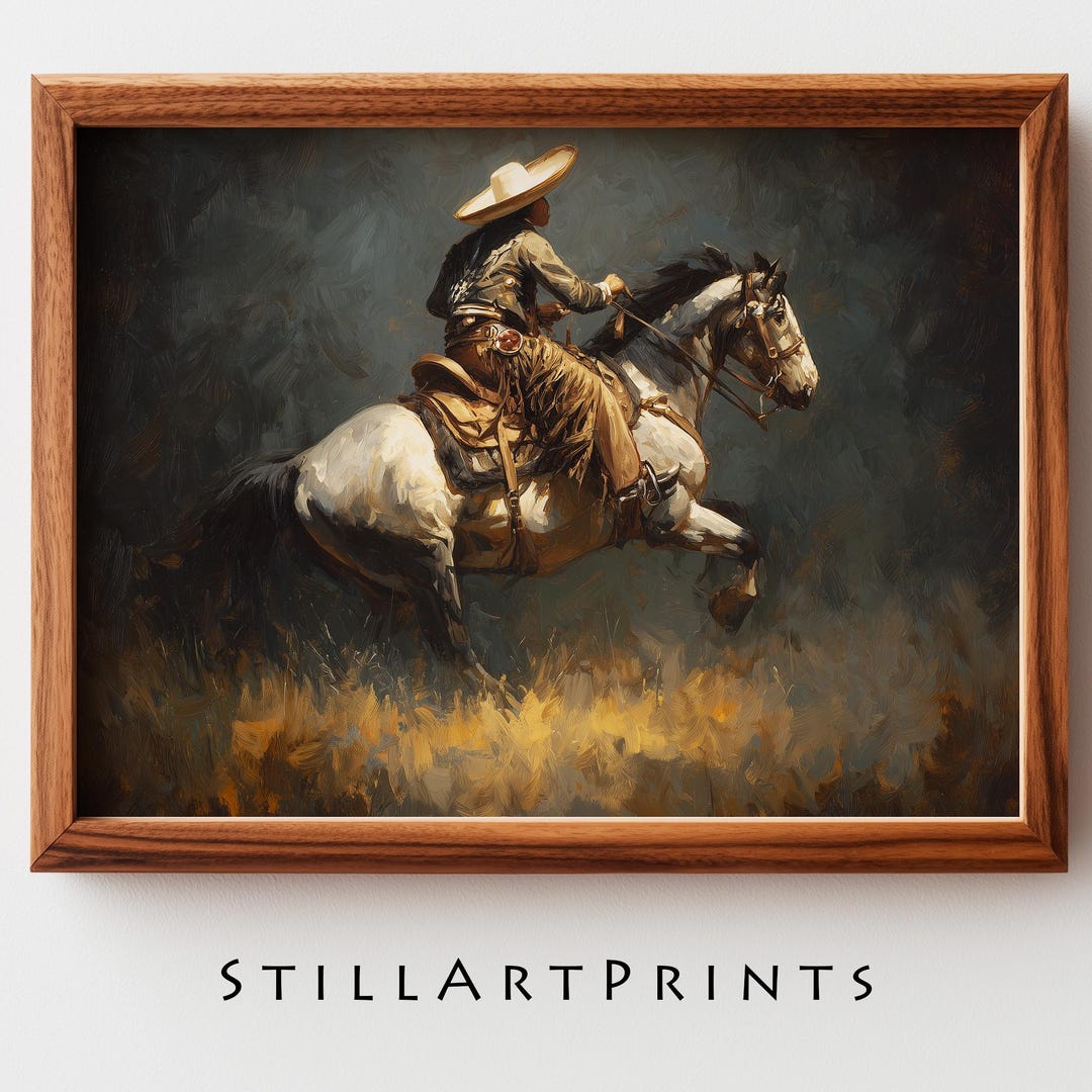 Rustic Mexican Charro on Rearing Horse Painting - Moody Western Art ...