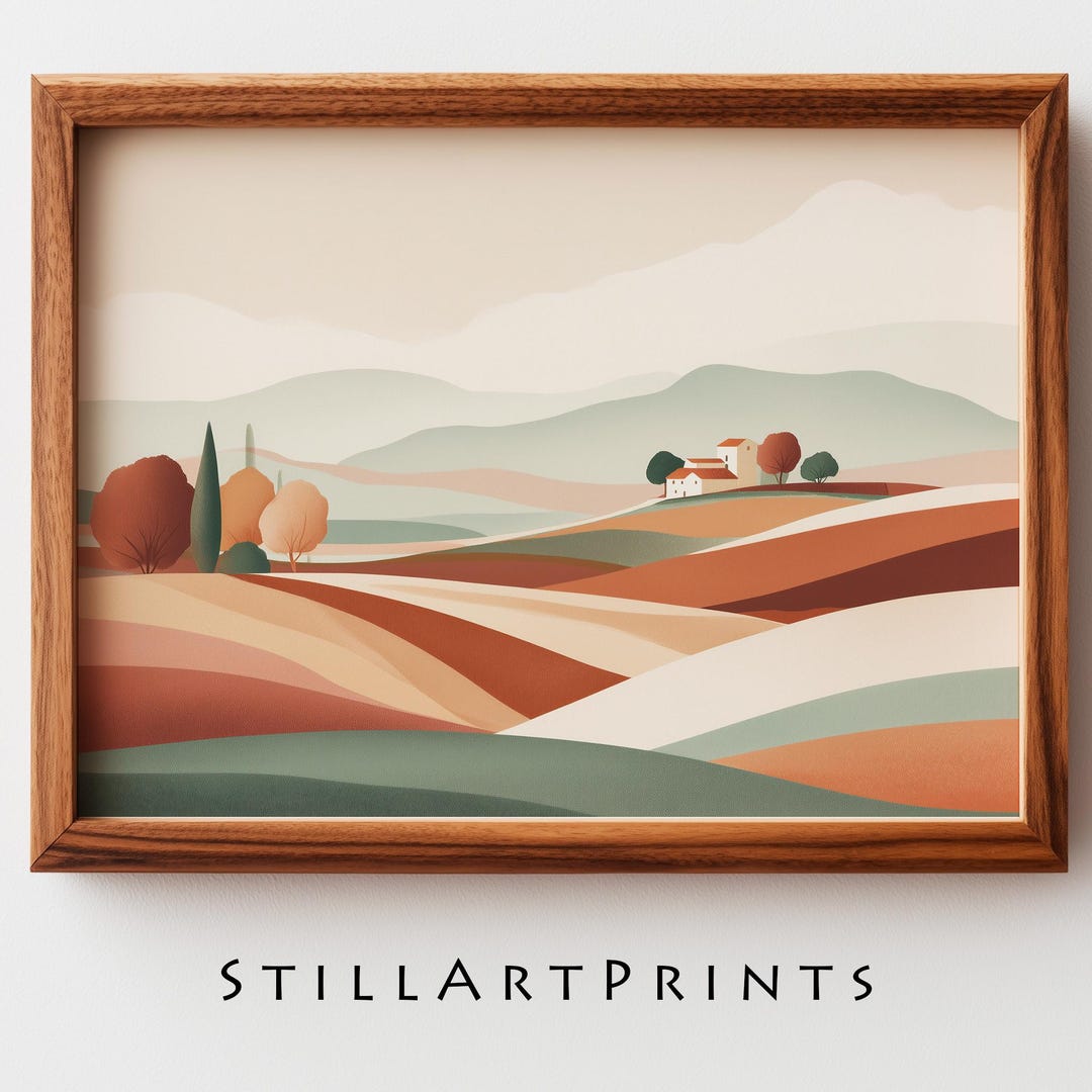 Cottagecore Printable Art, Rustic Cottage Among Rolling Hills ...