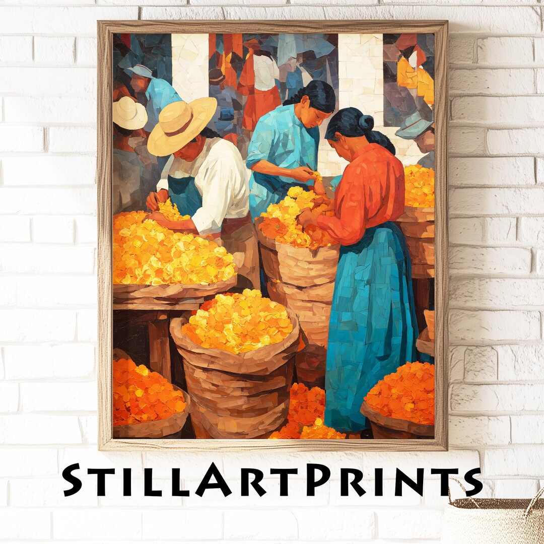 Mexican Mercado Fiesta Printable - Rustic Folk Market Scene, Festive ...
