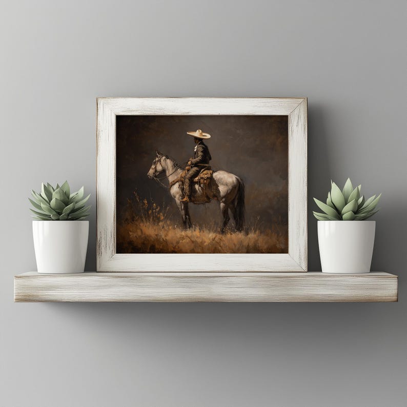 Rustic Western Charro on Horse - Moody Vintage Mexican Wall Art ...