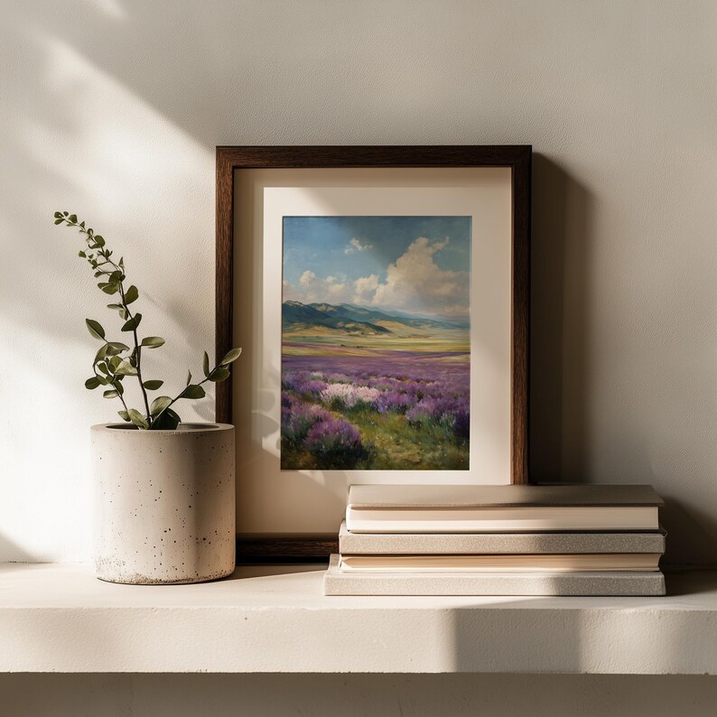 Lavender Field in Spring Printable - Rustic Landscape Painting ...