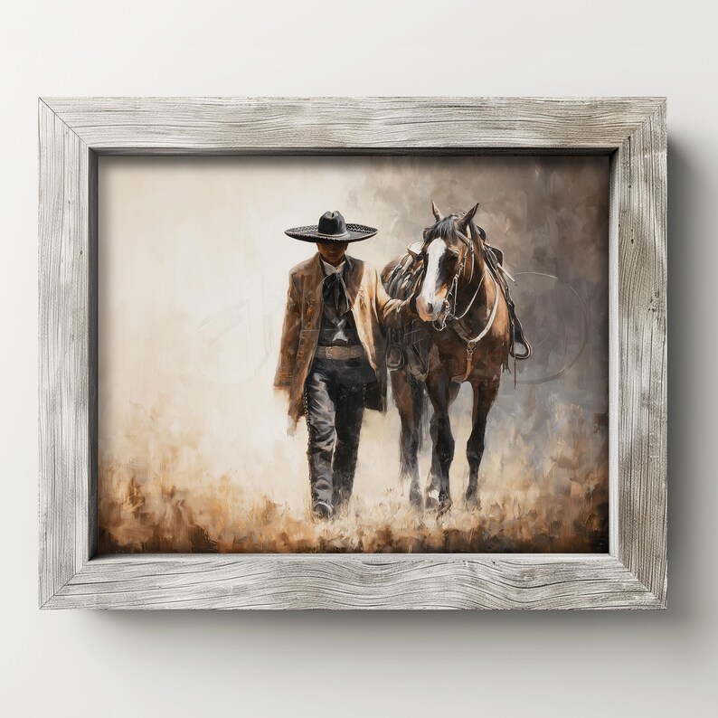 Mexican Charro With Horse Painting - Rustic Meadow Scene, Vintage ...