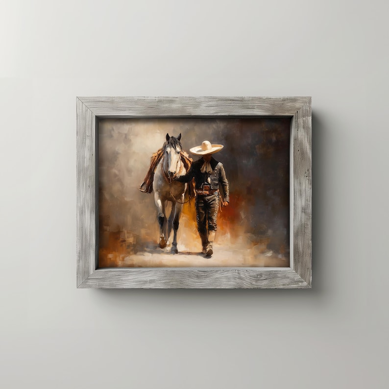 Rustic Mexican Charro Painting - Dramatic Cowboy and Horse in ...