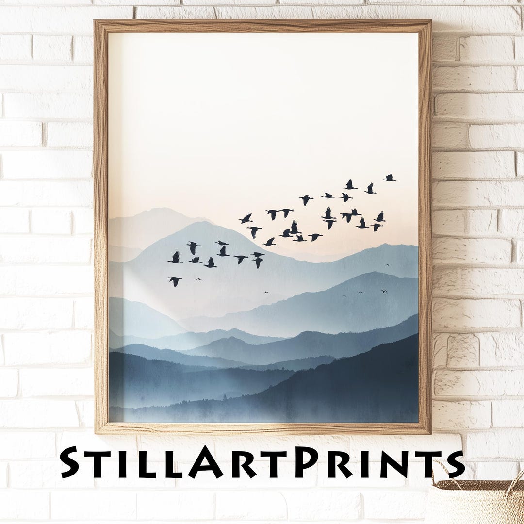 Minimalist Japandi Print, Flock of Birds Painting, Neutral Wall Art ...