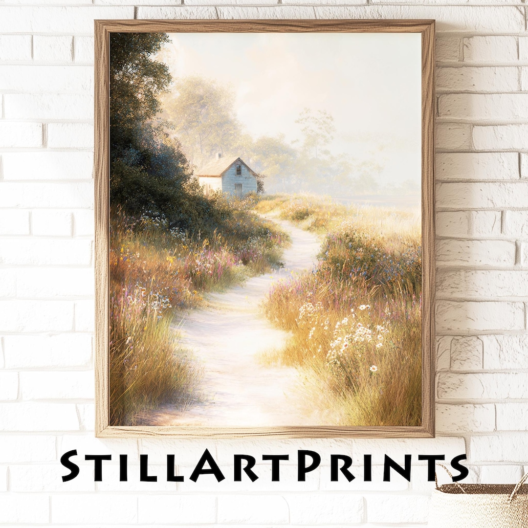 Rustic Cottagecore Landscape Printable - Sunlit Country Path to Cozy ...