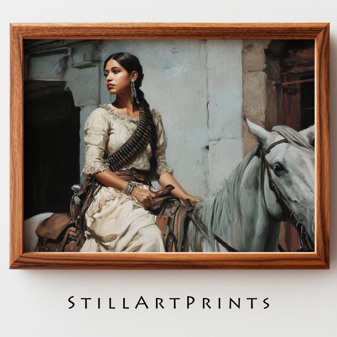 Vintage Mexican Revolutionary Woman on Horse - Dramatic Historical ...