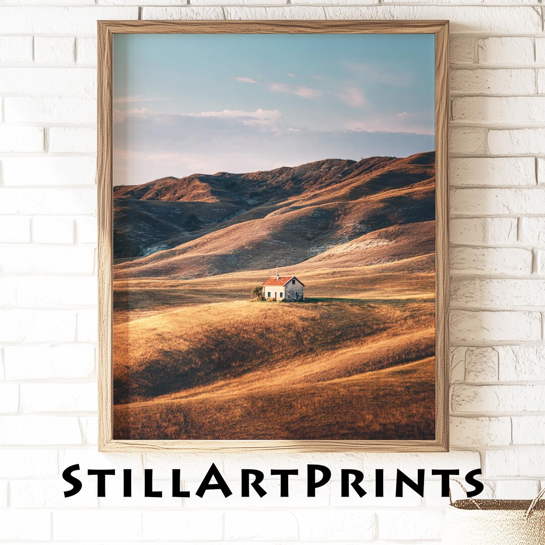 Rustic Farmhouse Printable Art - Cozy Cottage Amid Rolling Hills, Warm ...