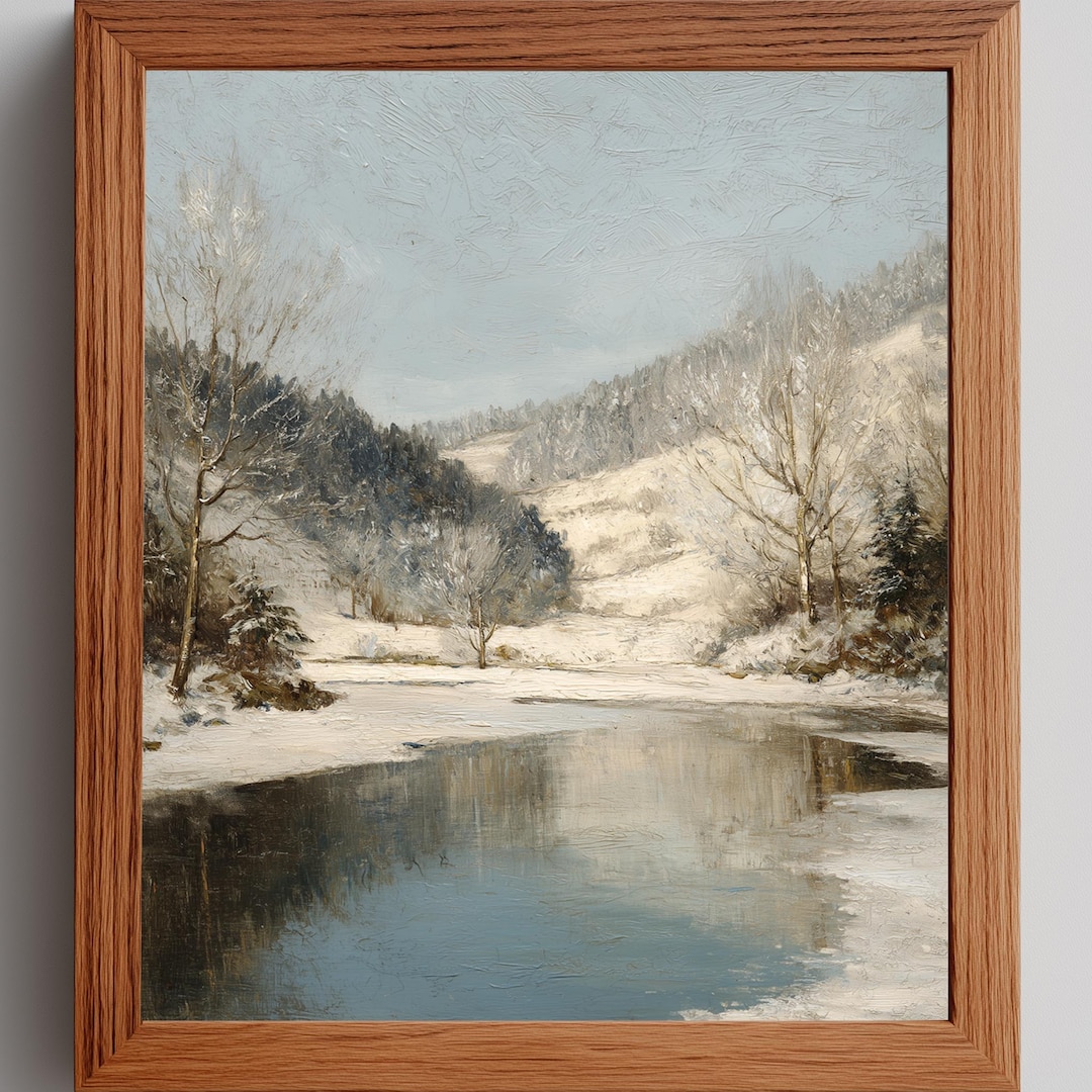 Winter Printable Frozen Lake Landscape - Tranquil Scene With Snow Melt ...