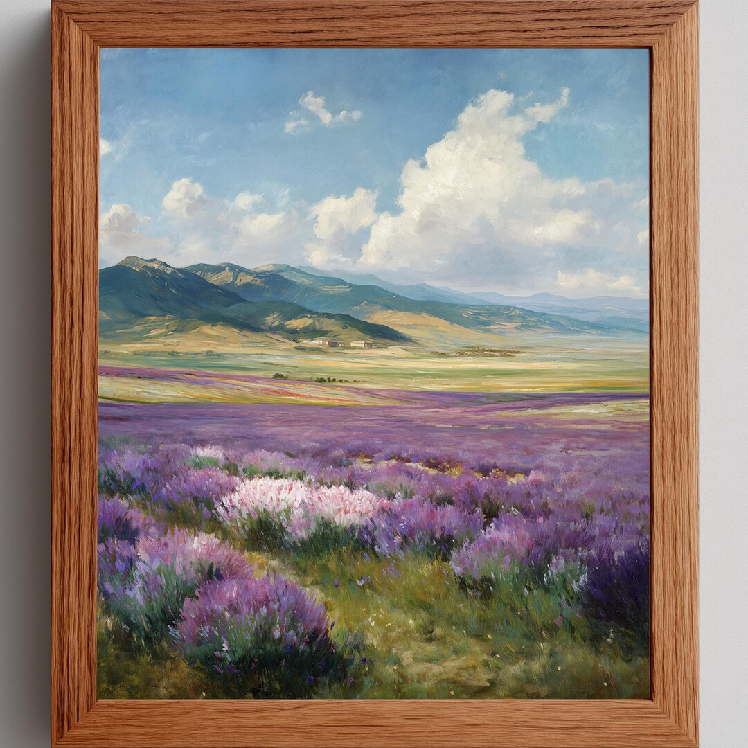 Lavender Field in Spring Printable - Rustic Landscape Painting ...