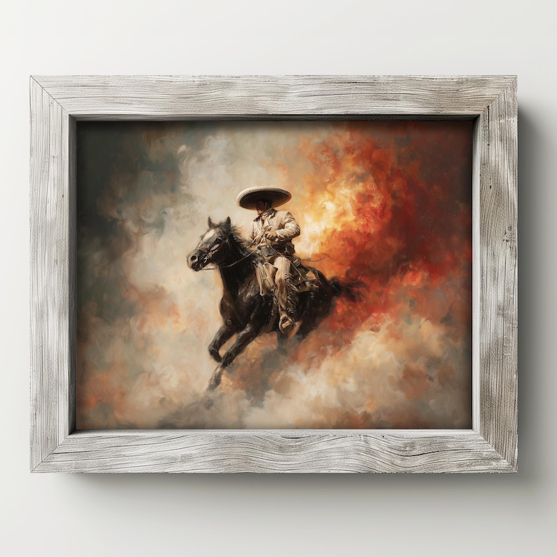 Dramatic Mexican Charro on Galloping Horse - Rustic Western Painting ...